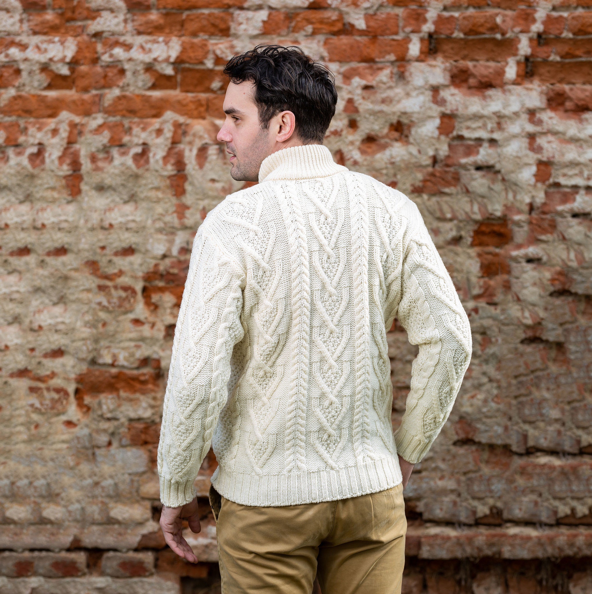 Irish Aran Jacket With Pockets 100% Merino Wool Knit Ireland - Etsy