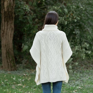 Aran Irish Fisherman Cowl Neck Poncho, Merino Wool Cable Knit Ruana ...