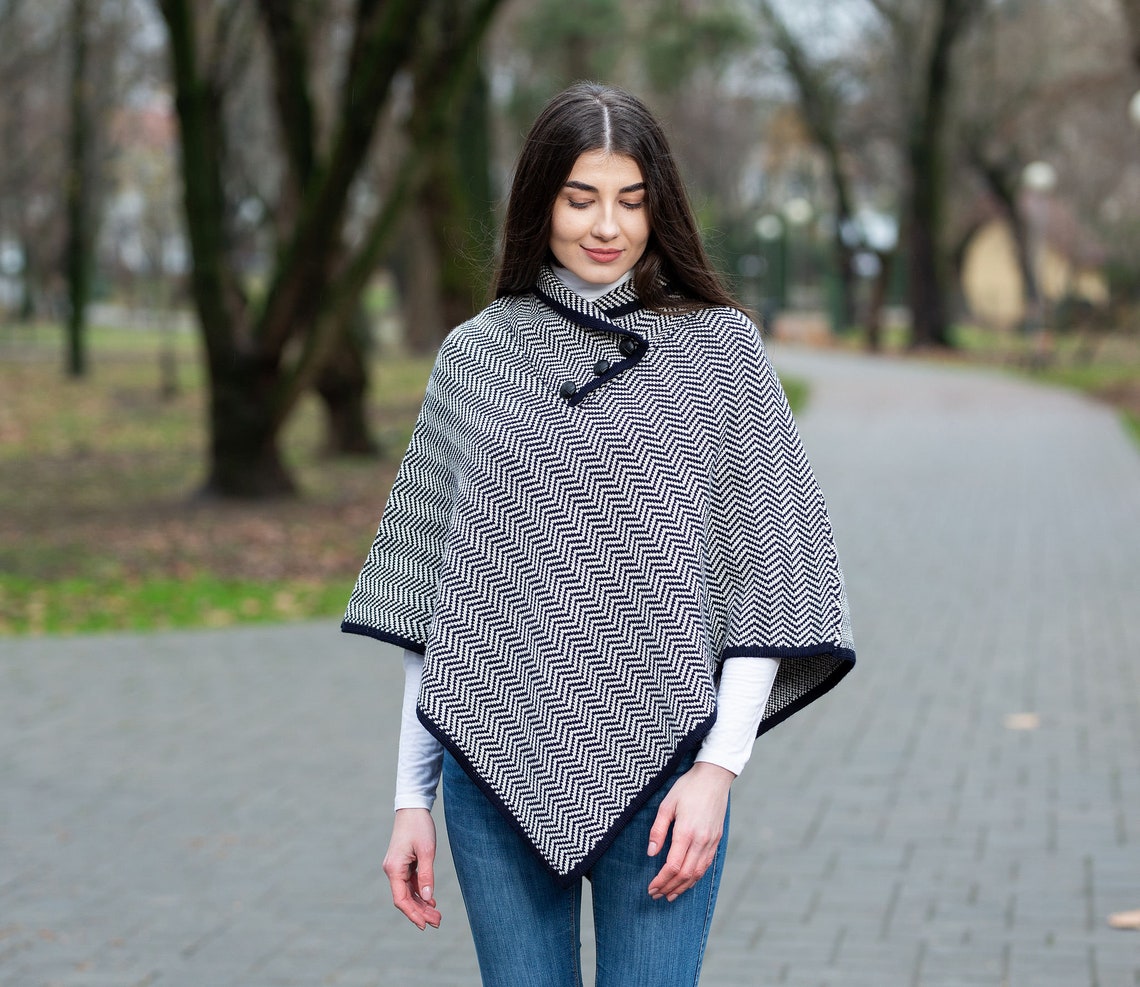 Saol Irish Aran Wool Poncho Herringbone Poncho Shawl for - Etsy