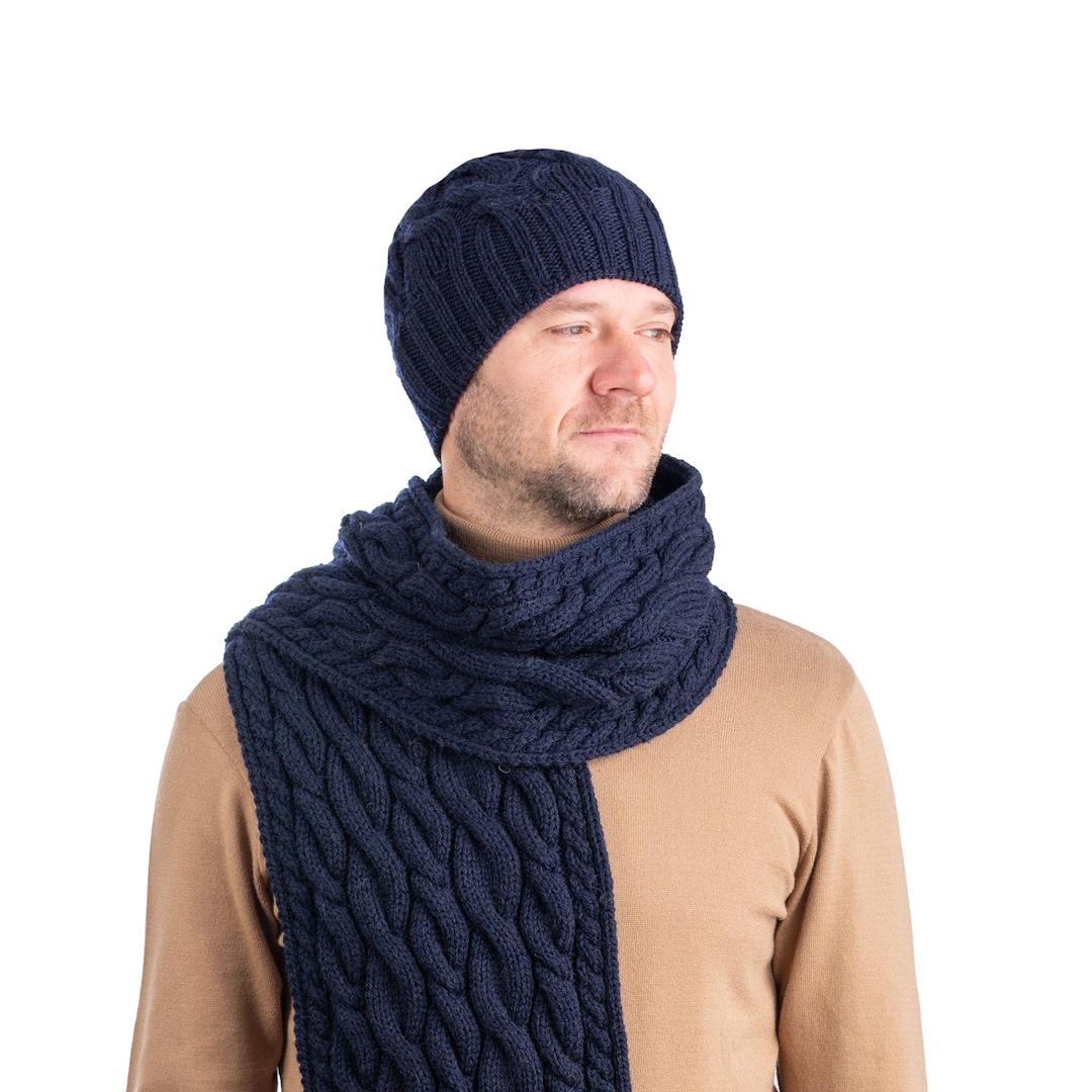 Irish Wool Cable Knit Winter Hat for Men 100% Pure Merino Wool Knit Cap ...