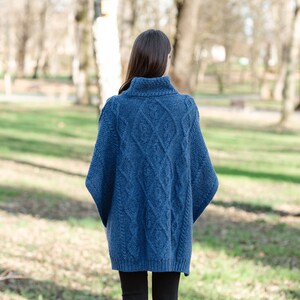 Aran Irish Fisherman Cowl Neck Poncho, Merino Wool Cable Knit Ruana ...