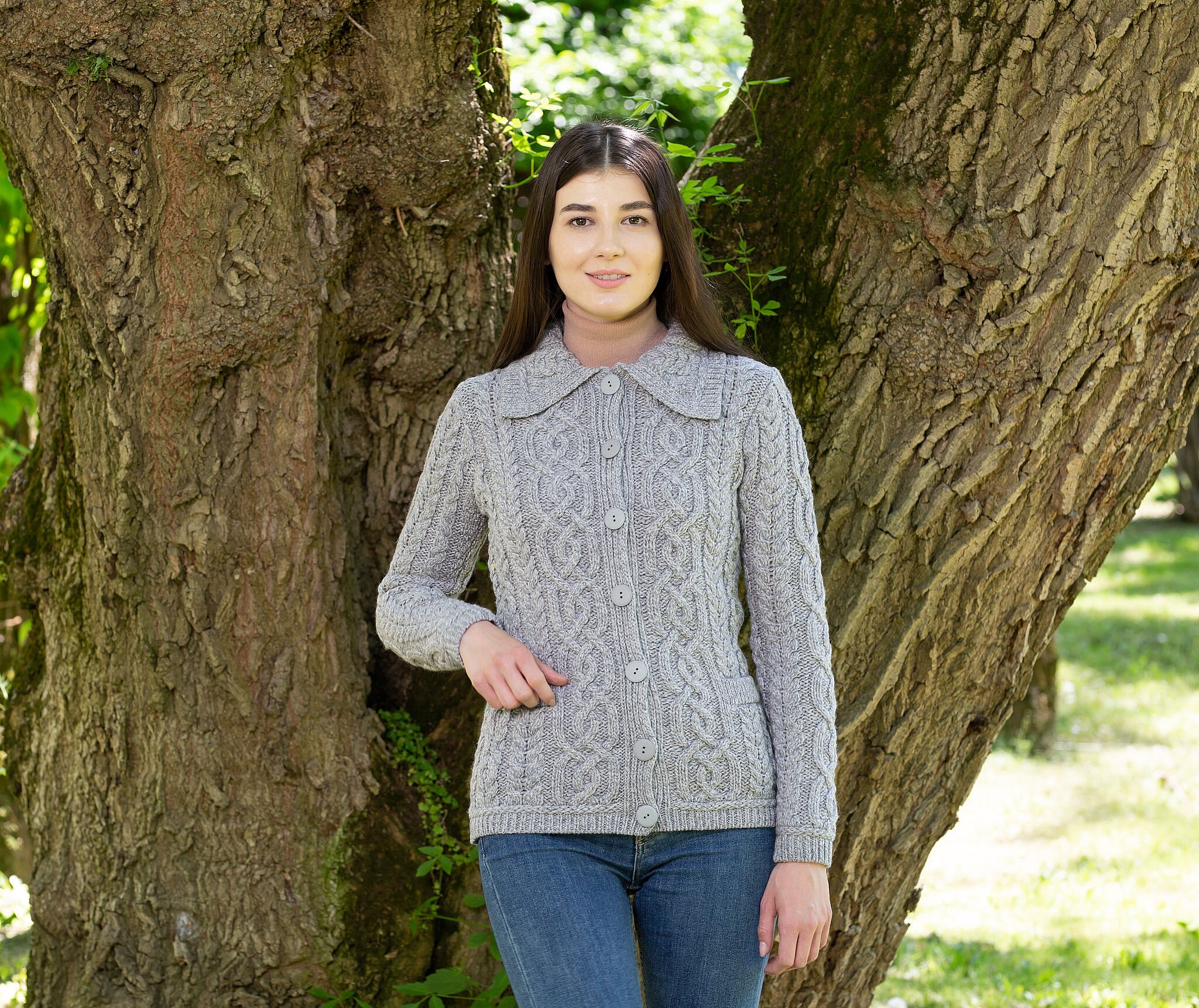 Aran Traditional Ireland Cardigan for Women 100% Merino Wool - Etsy