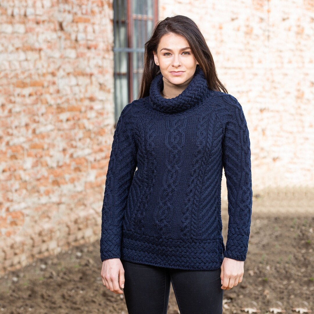 Traditional Irish Cable Knit Pullover, 100% Merino Wool Jumper, Roll ...