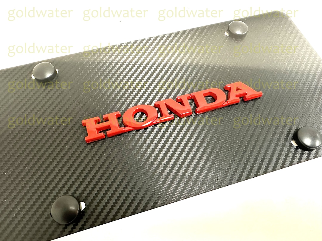 3D Red Honda Emblem Badge Carbon Fiber Style Aluminum Vanity Front ...