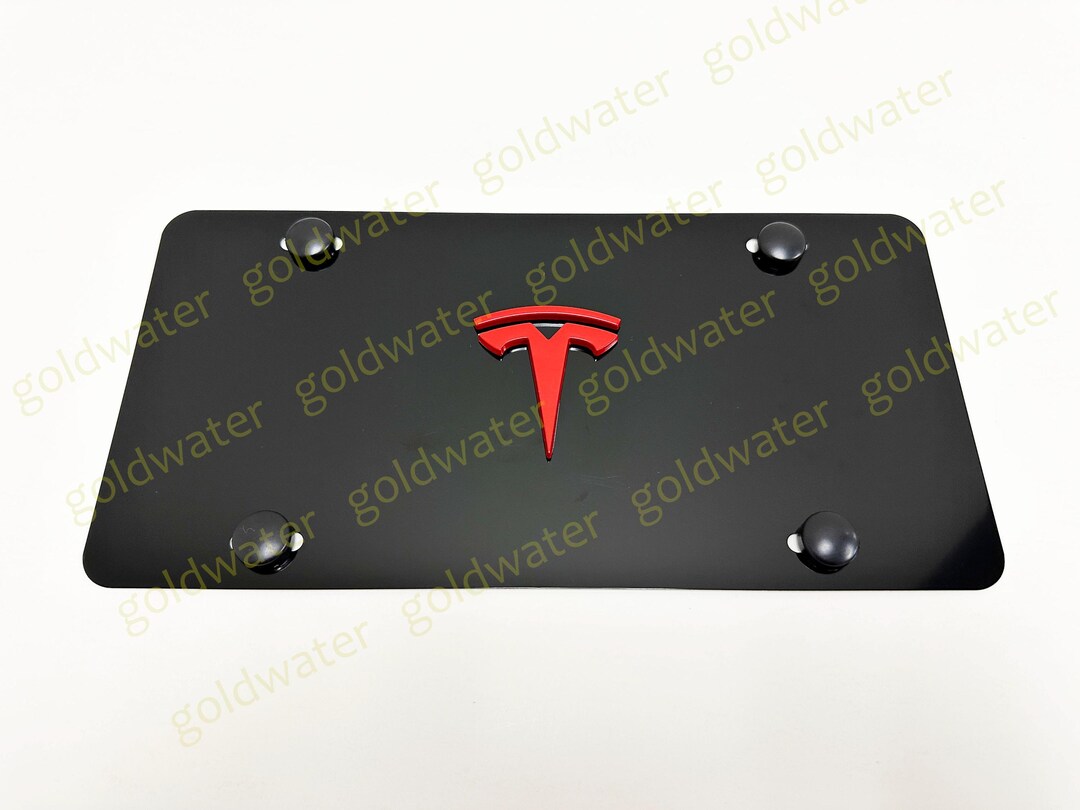 3D (red) Tesla T Logo Emblem Badge Black Aluminum Metal Vanity Front ...