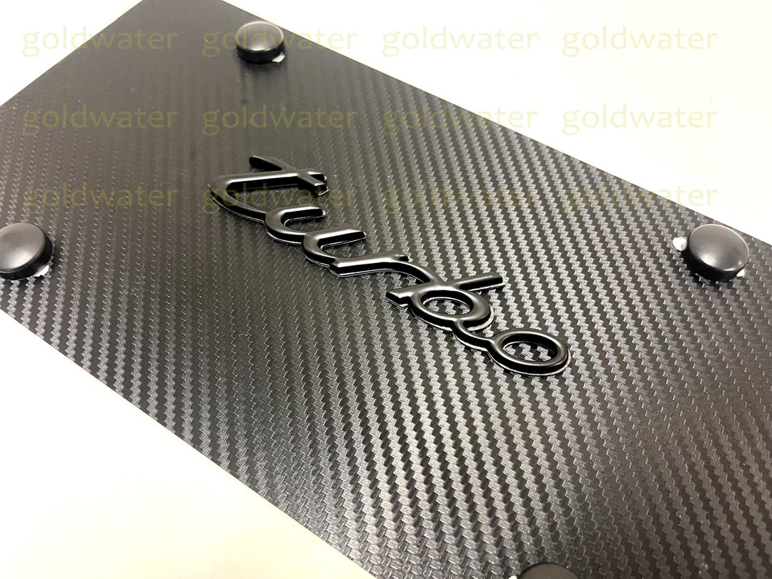 3D Black Turbo Emblem Carbon Fiber Style Aluminum Vanity Front License ...