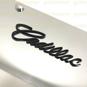 3D black Cadillac Script Emblem Badge Silver Aluminum Chrome Mirrored ...