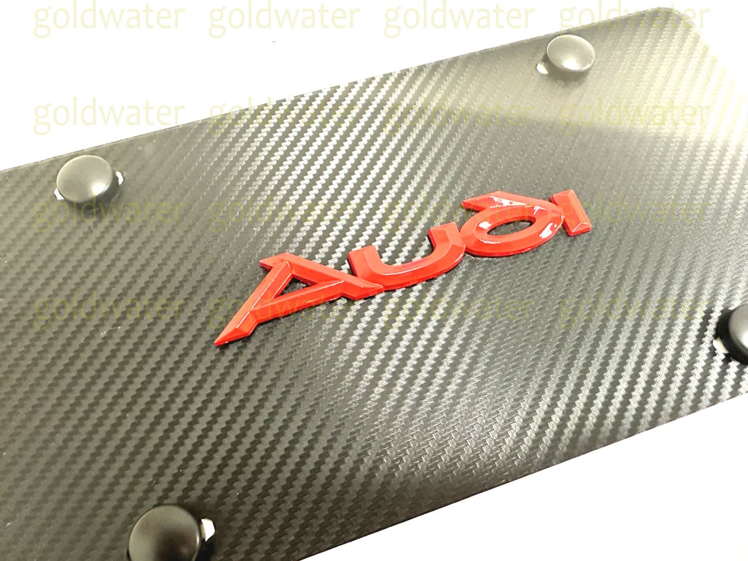 3D Red Audi Emblem Badge Carbon Fiber Style Aluminum Vanity Front ...