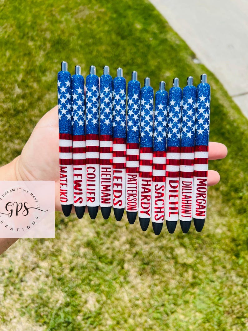 Patriotic American Flag Personalized Pen, Glitter Pen, Fourth of July ...