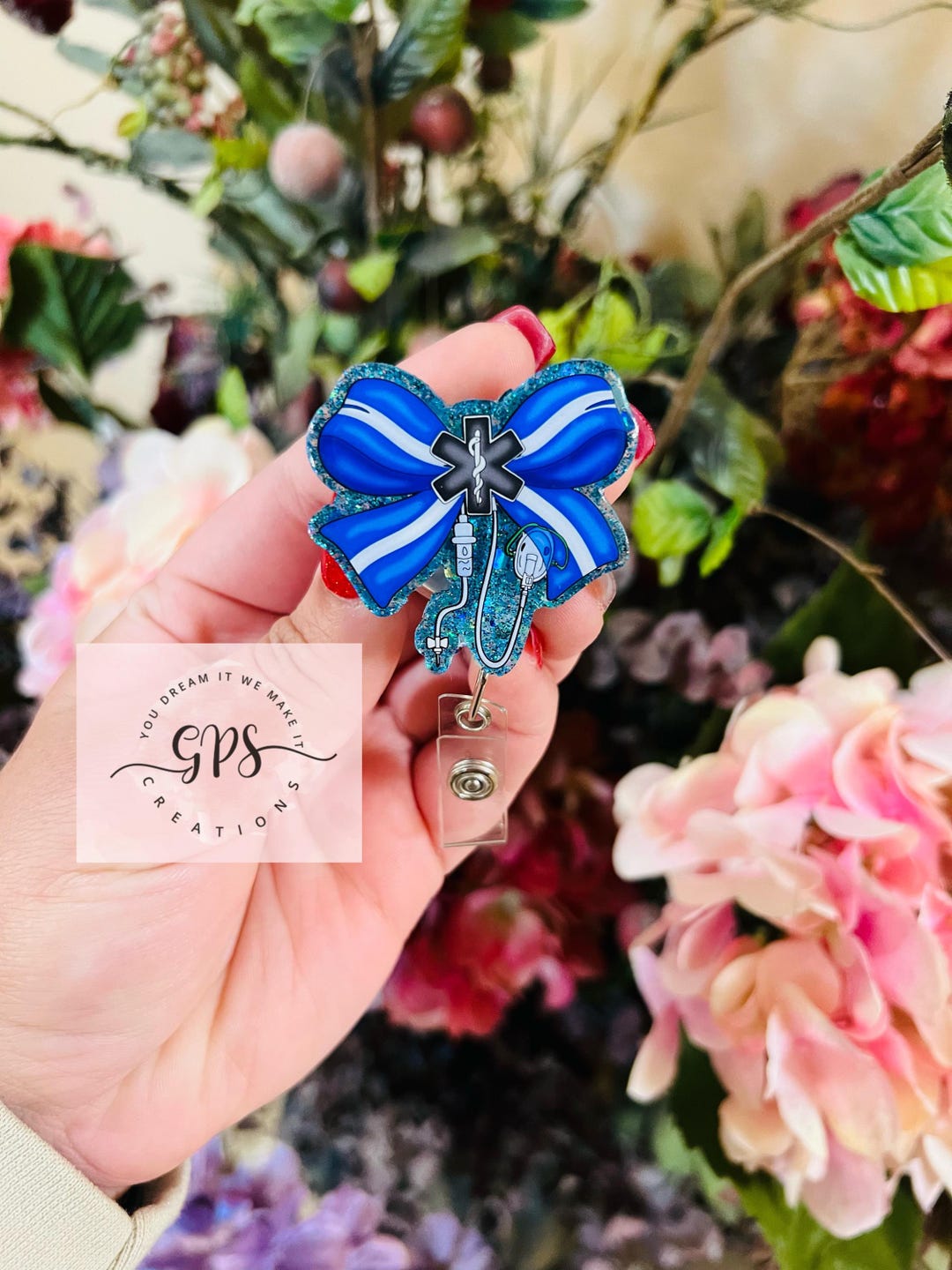 Star of Life Coquette Bow Badge Reel, ID Holder, EMS Badge Reel, EMT ...