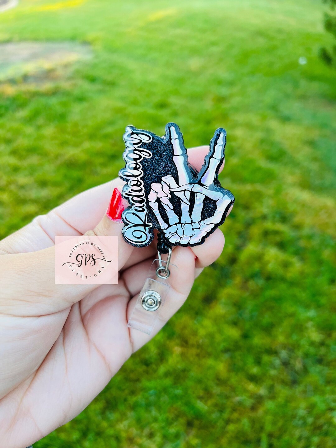 Radiology Skeleton Peace Sign Hand Badge Reel, ID Holder, X-ray Badge ...