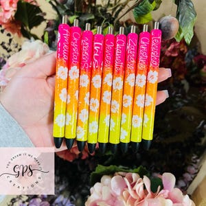 Hibiscus Flower Sunset Theme Pen, Personalized Glitter Pens, Glitter ...