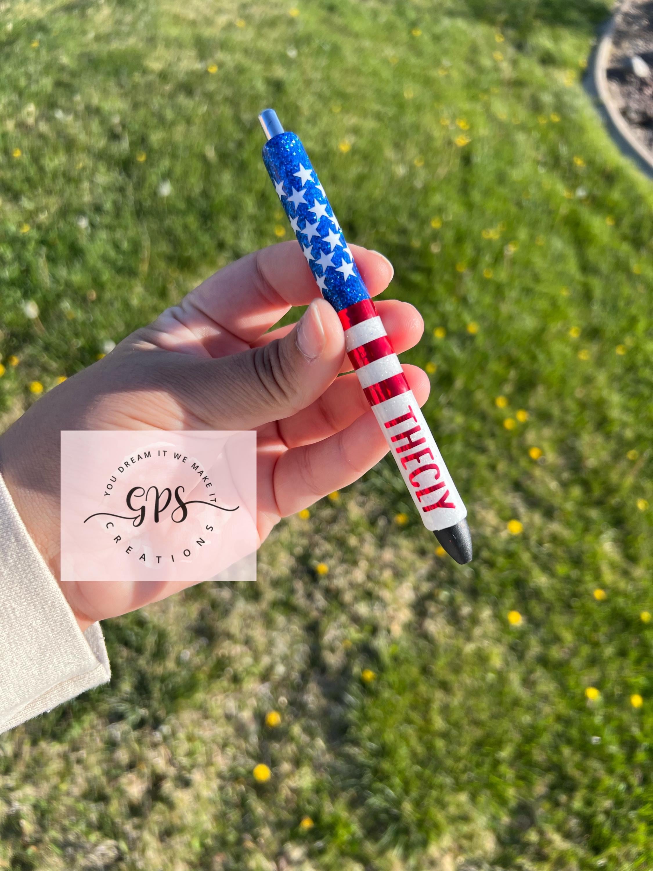 Patriotic American Flag Personalized Pen, Glitter Pen, Fourth of July ...