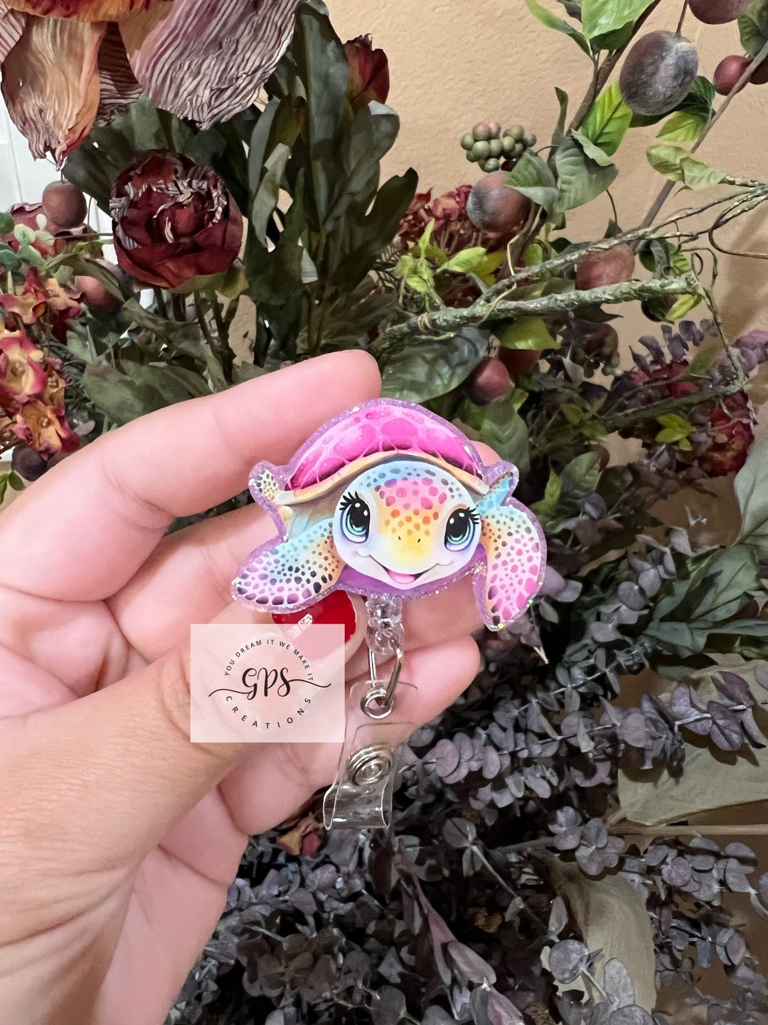 Watercolor Turtle Badge Reel, Sea Turtle Badge Reel, Summer Theme Gift ...