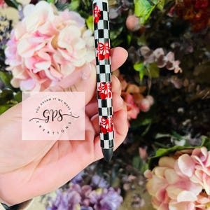 Black Glitter Checker Cherry Pen, Glitter Pen, Cherry Theme Pen, Cherry ...