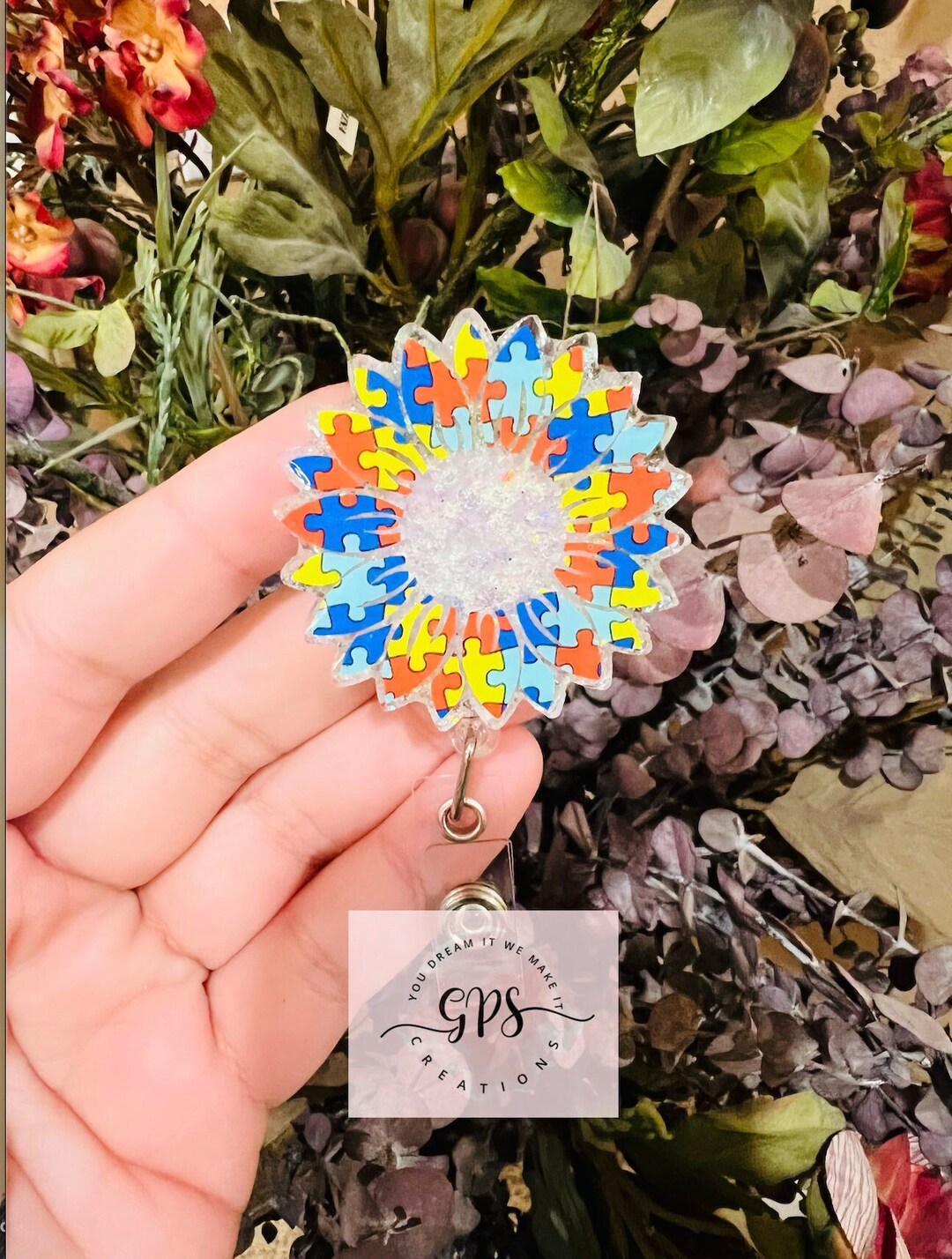 Autism Puzzle Piece Sunflower Badge Reel, Autism Awareness Badge Reel ...