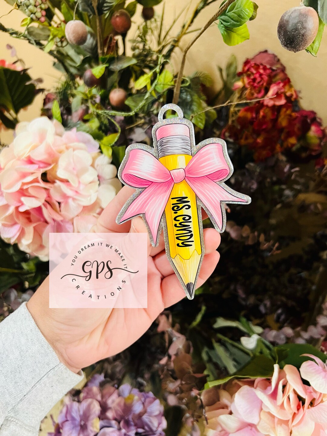 Teacher Pencil Bow Coquette Hall Pass, Teacher Pencil Personalized ...