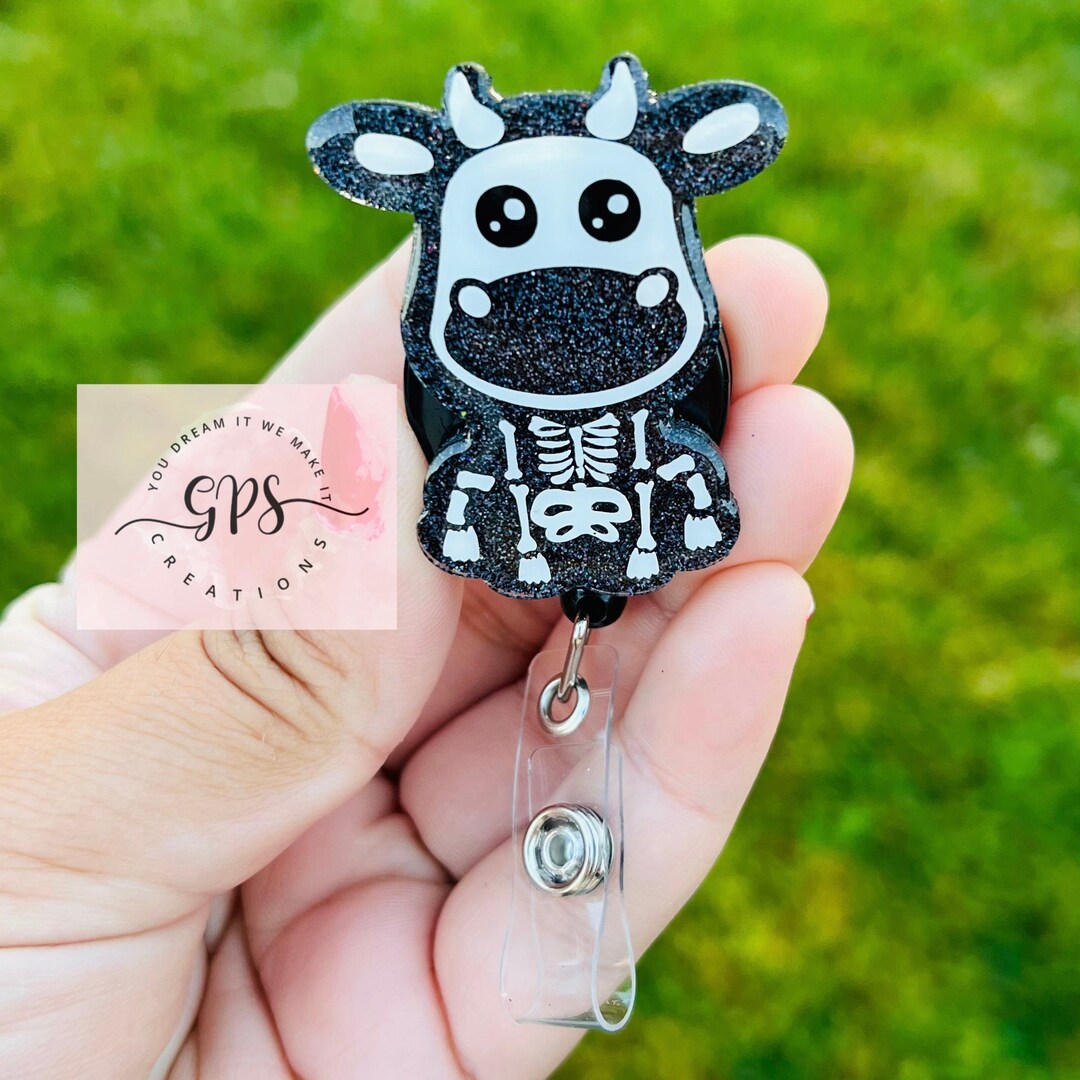 Sitting Cow Skeleton Cow Badge Reel, ID Holder, Medical Badge Reel ...