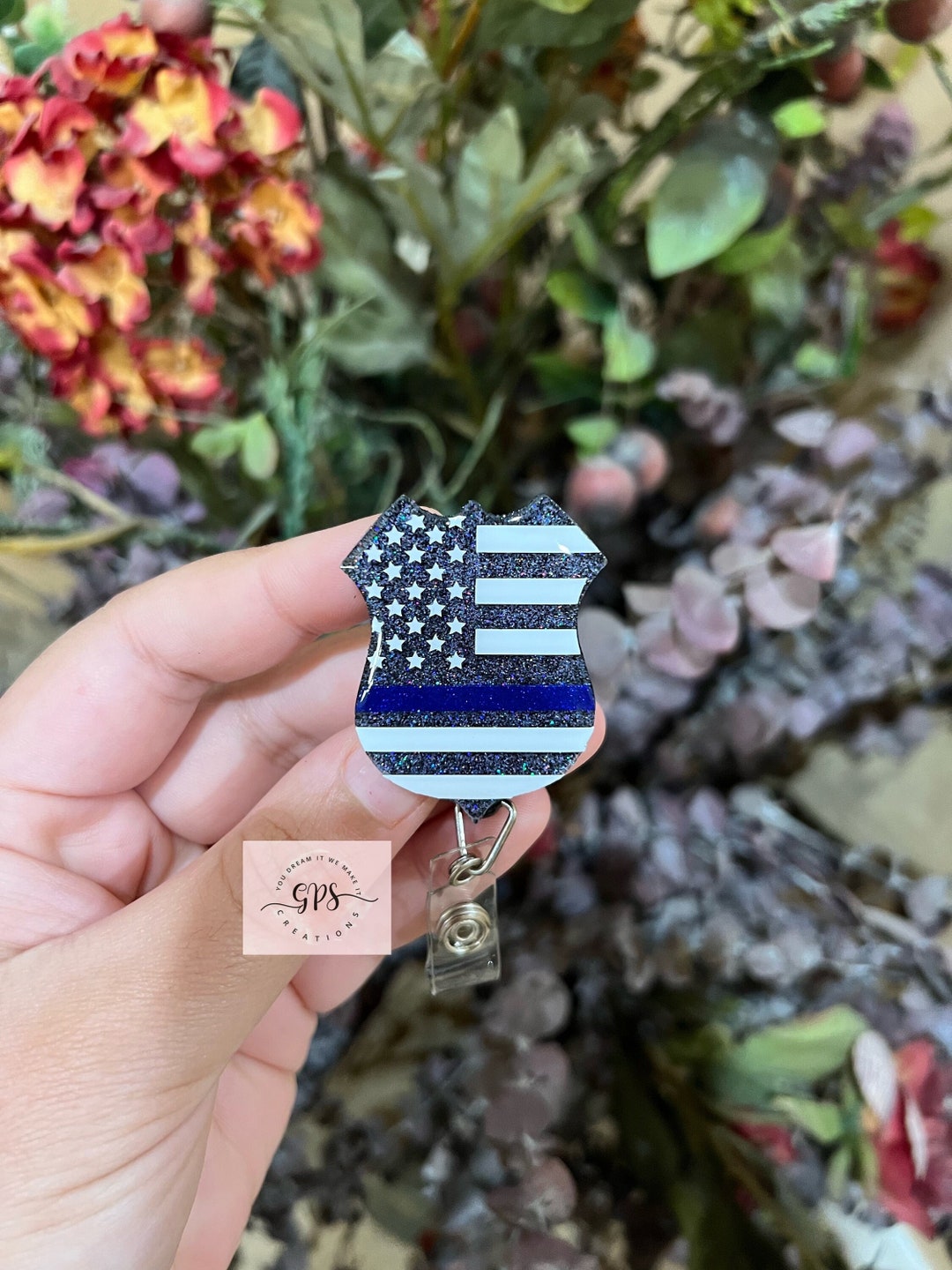 Blue Line Police Badge Reel, Flag Badge Reel, Law Enforcement, First ...