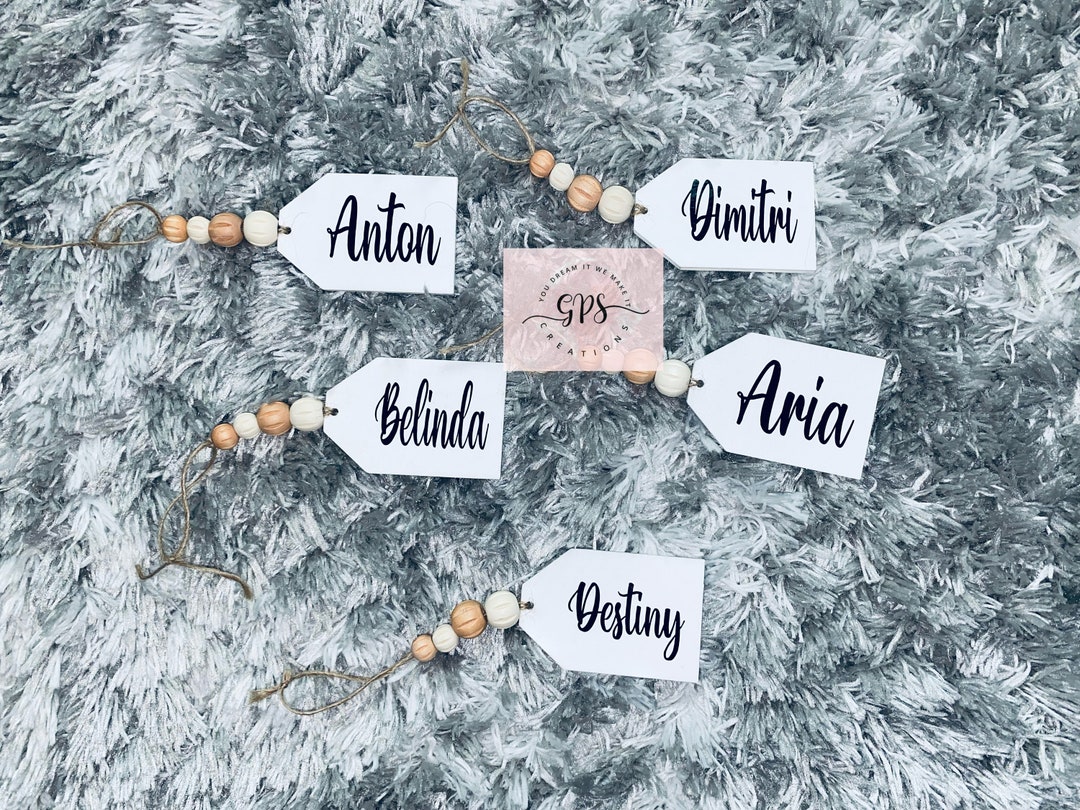 Beaded Wooden Name Tag, Christmas Stockings Tags, Custom Stocking Name ...