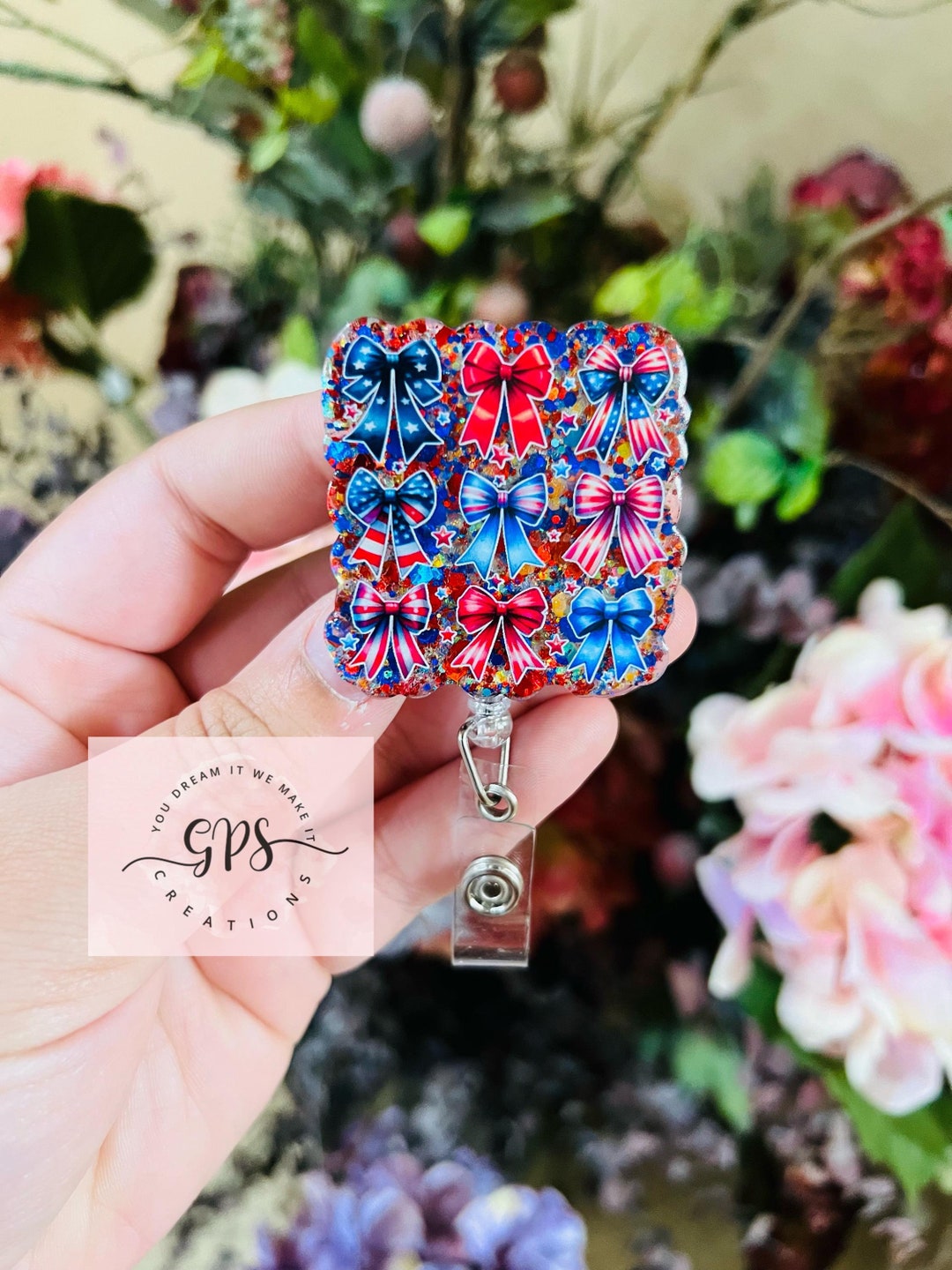 American Flag Coquette Badge Reel, ID Holder, Medical Badge Reel ...