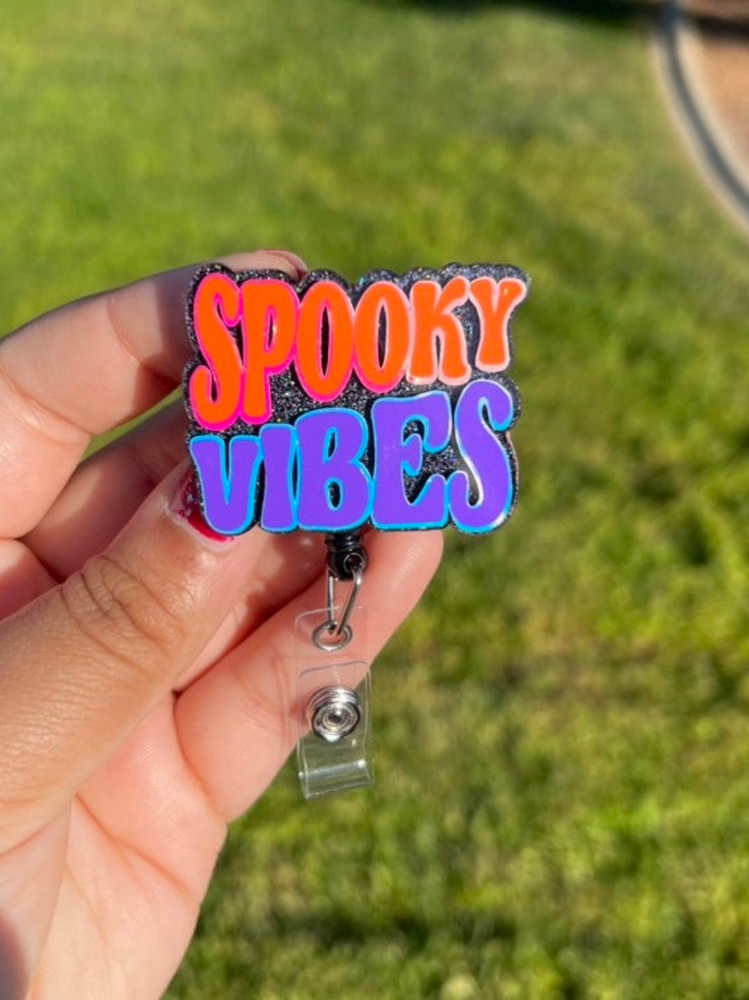Spooky Vibes Badge Reel, Halloween Badge Reel, Holiday Badge Reel ...