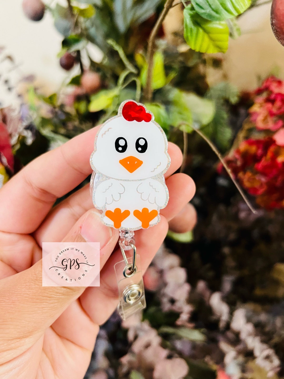 Sitting Chicken Badge Reel, Animal Badge Reel, Vet Tech, Zookeeper ...