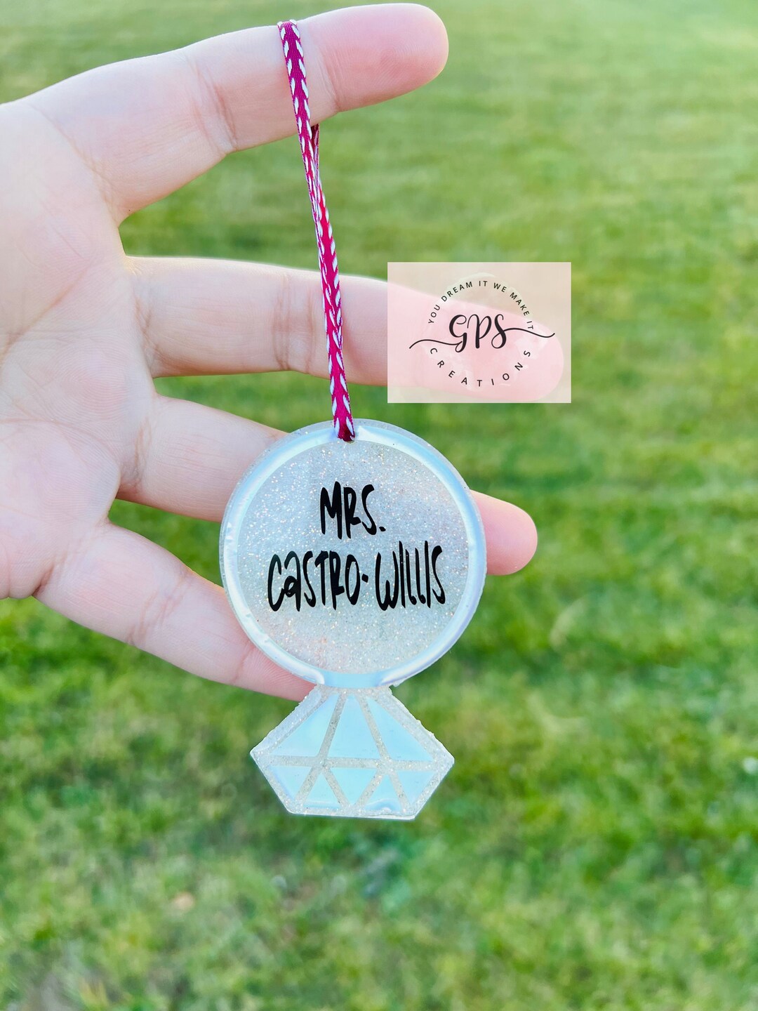 Custom Diamond Ring Ornament, Personalized Engagement Ornament ...