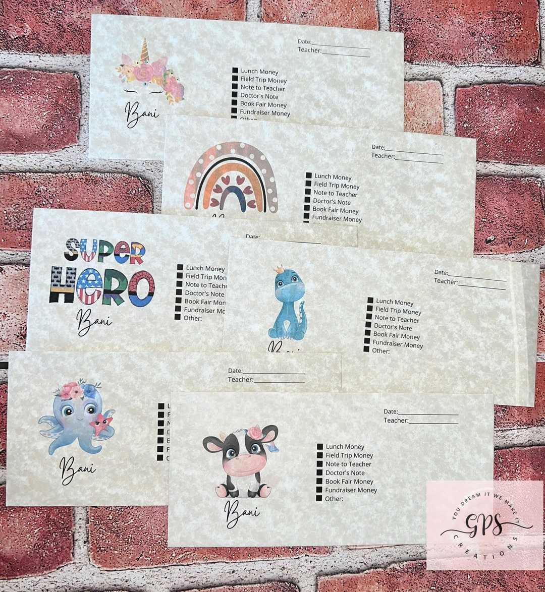 School Money Envelope, Lunch Money, School Supplies, School Organizer ...