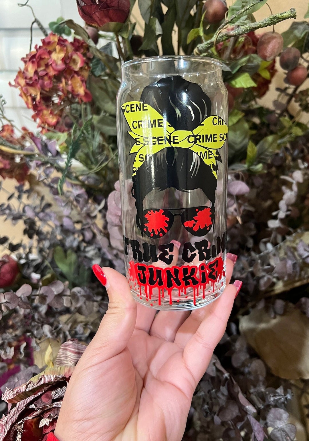 True Crime Junkie Coffee Cup, Glass Coffee Cup, True Crime Lover, True ...