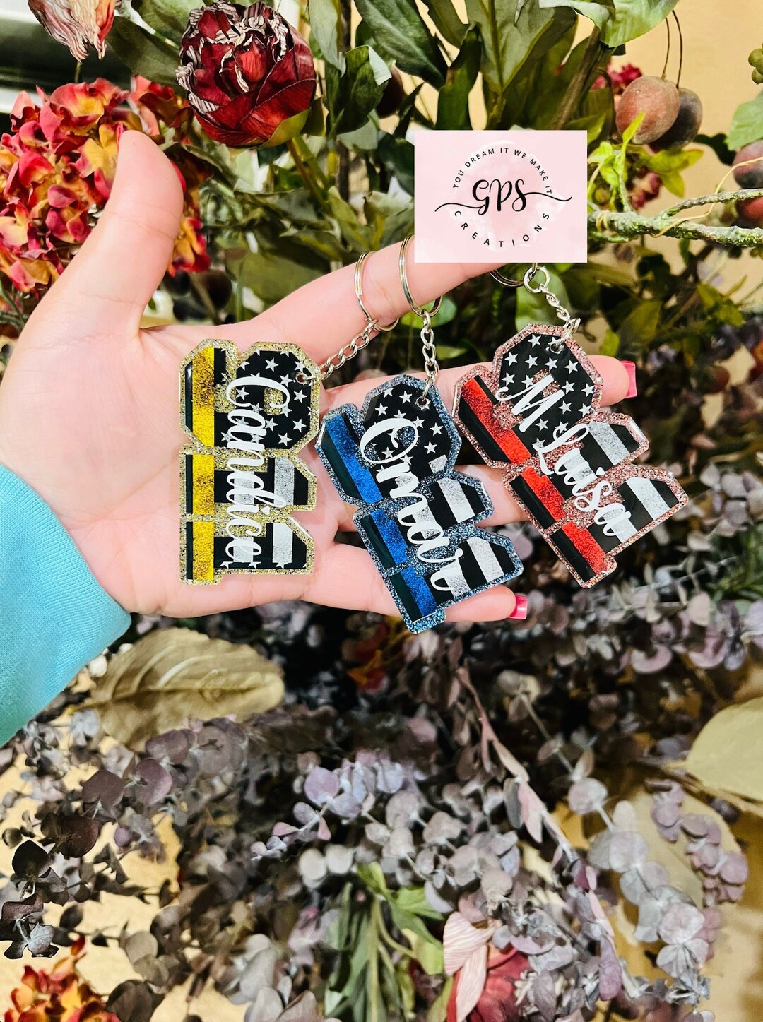 911 First Responder Keychain, Blue Line Police, Red Line Firefighter ...