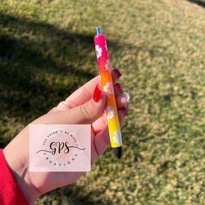 Hibiscus Flower Sunset Theme Pen, Personalized Glitter Pens, Glitter ...