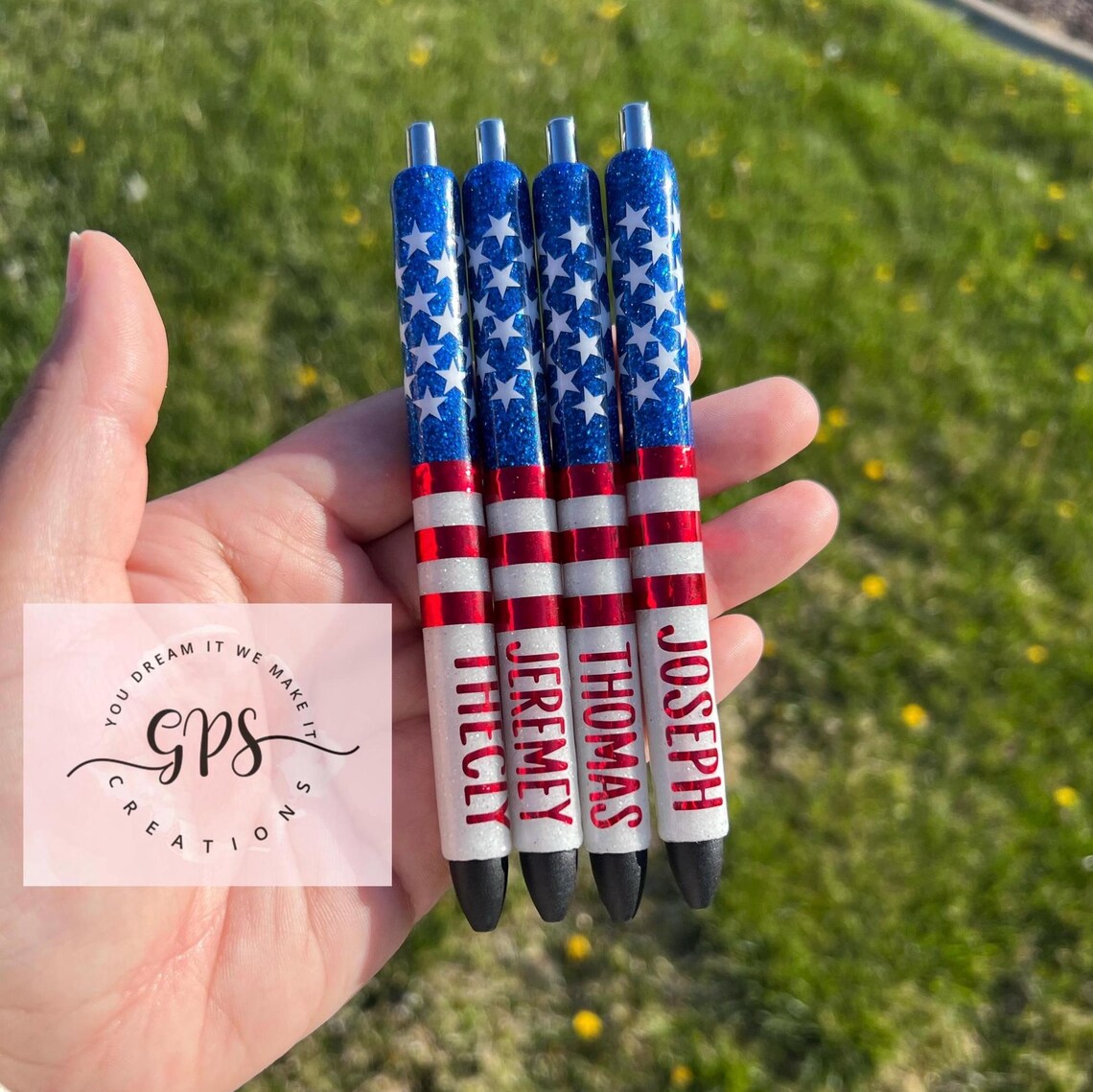 Patriotic American Flag Personalized Pen, Glitter Pen, Fourth of July ...