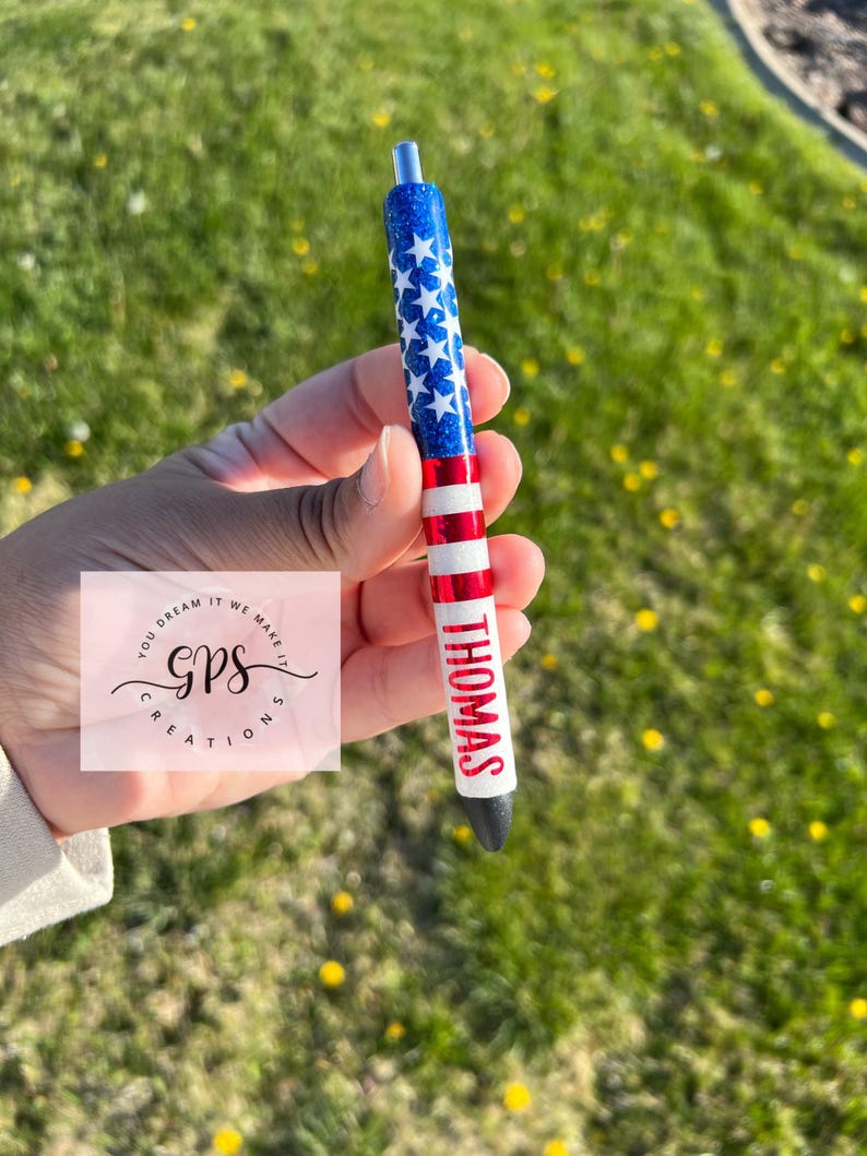 Patriotic American Flag Personalized Pen, Glitter Pen, Fourth of July ...