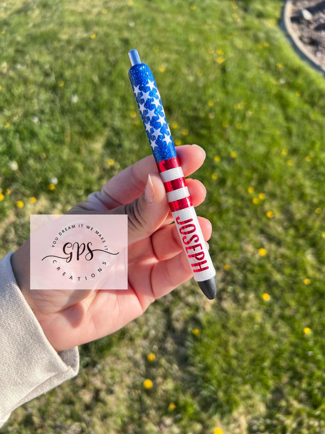 Patriotic American Flag Personalized Pen, Glitter Pen, Fourth of July ...