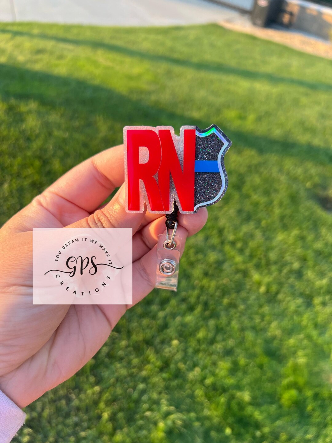 RN Police Badge Reel, Blue Line Badge Reel, ID Holder, Medical Badge ...