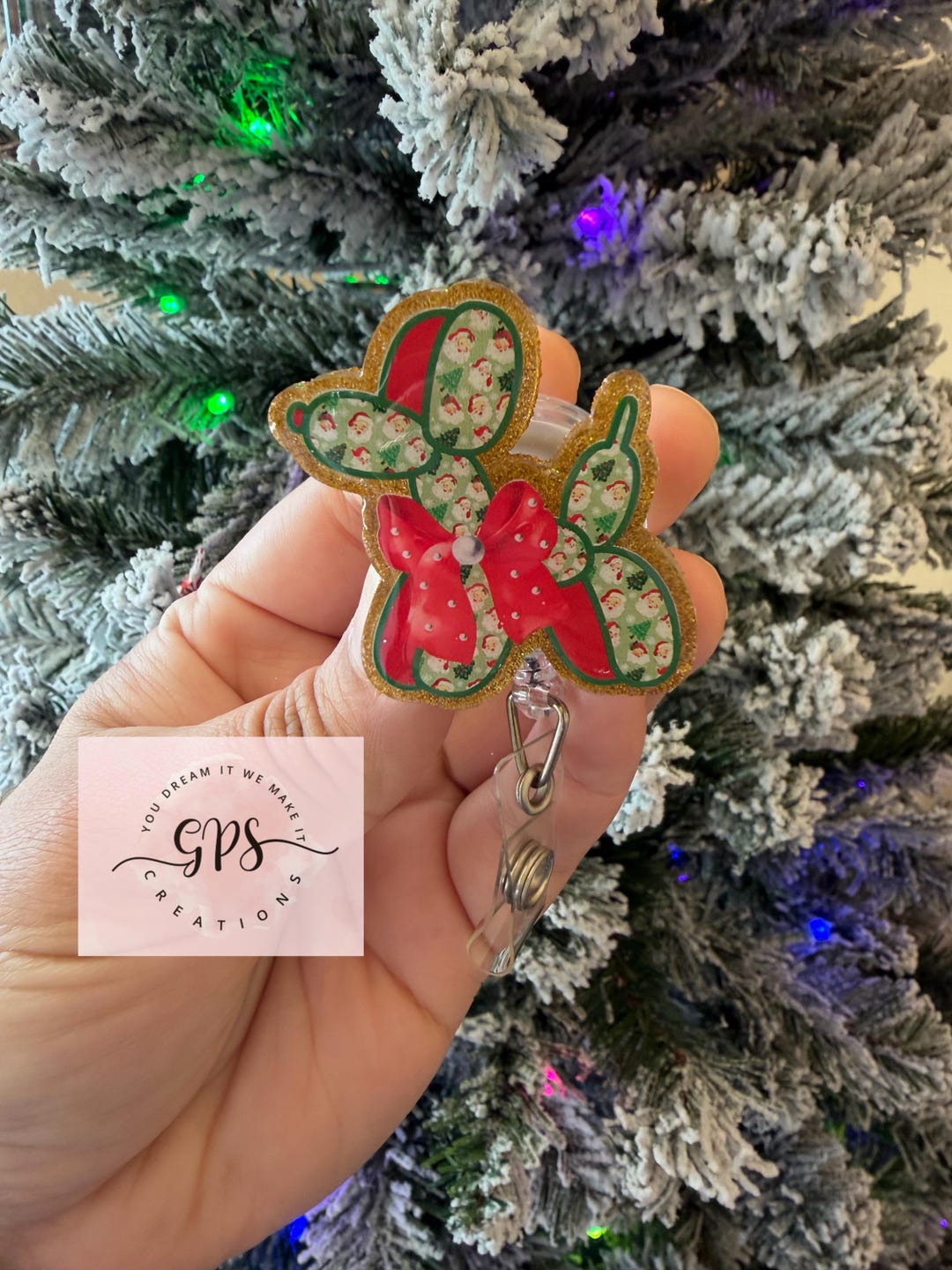 Leopard & Lace Exclusive Santa Bow Balloon Dog Badge Reel, ID Holder ...