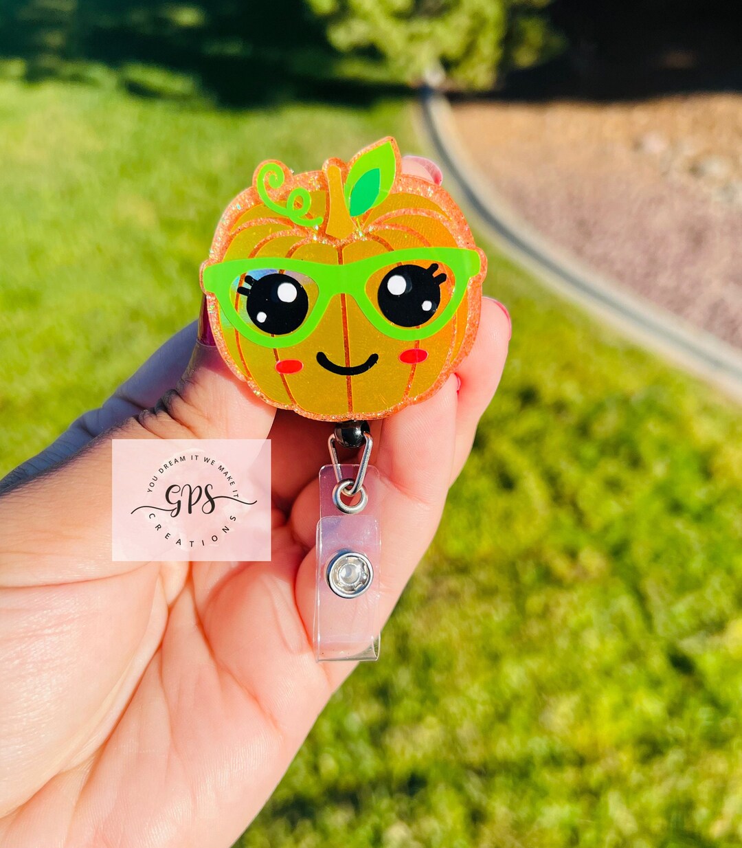 Nerdy Pumpkin With Glasses Badge Reel,halloween Theme Badge Reel ...
