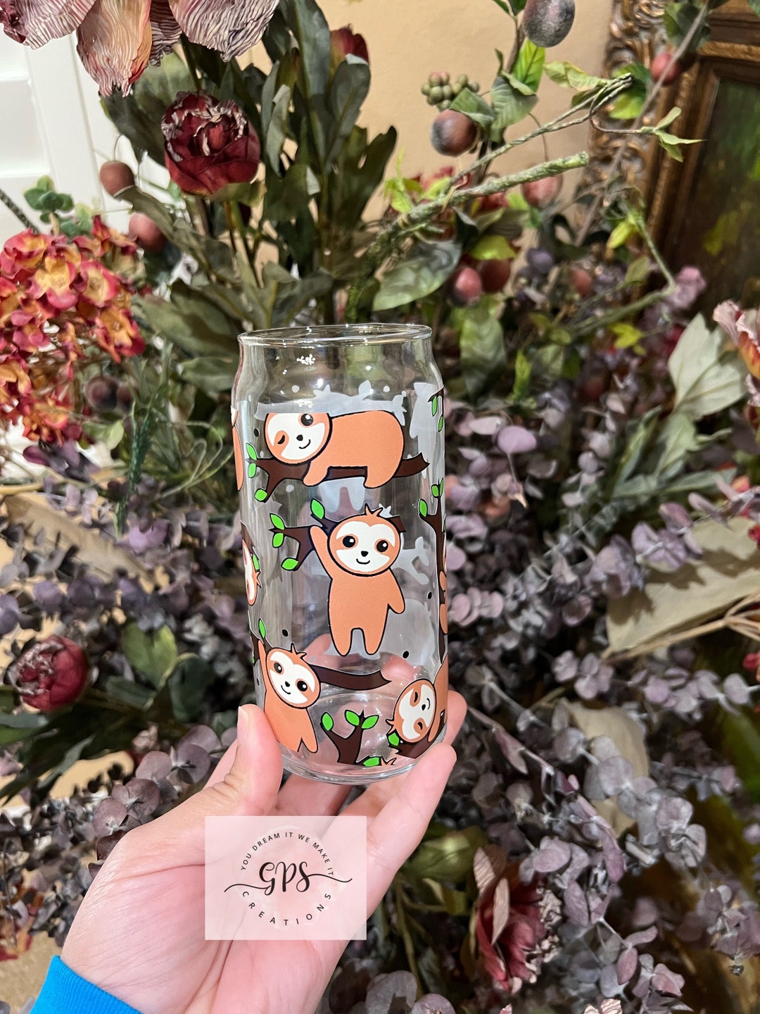 Cute Sleeping Sloth 20 Oz Glass Beer Can Cup, Iced Coffee Cup, Sloth ...