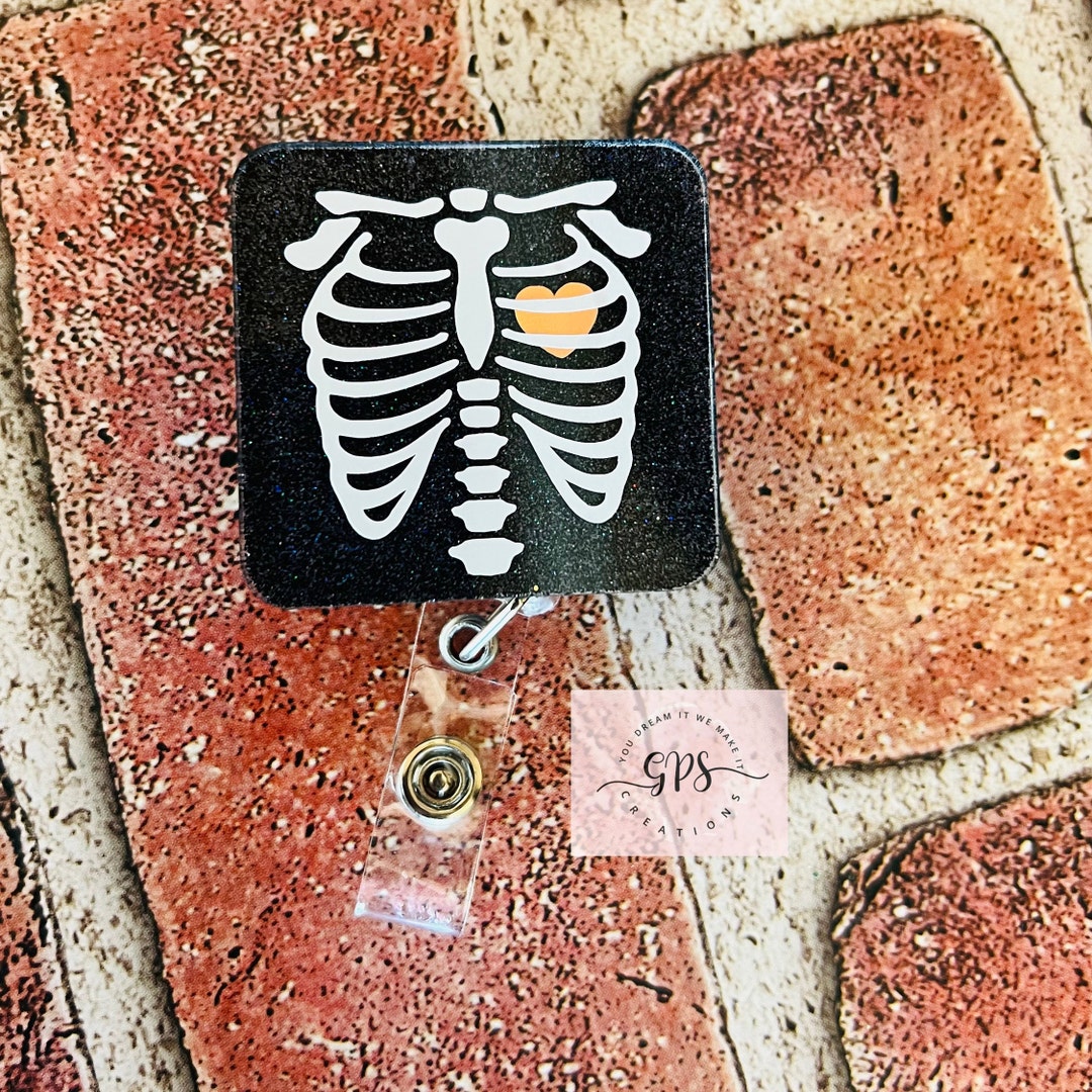 X-ray Square Skeleton Badge Reel,rib Cage Badge Reel, ID Holder ...