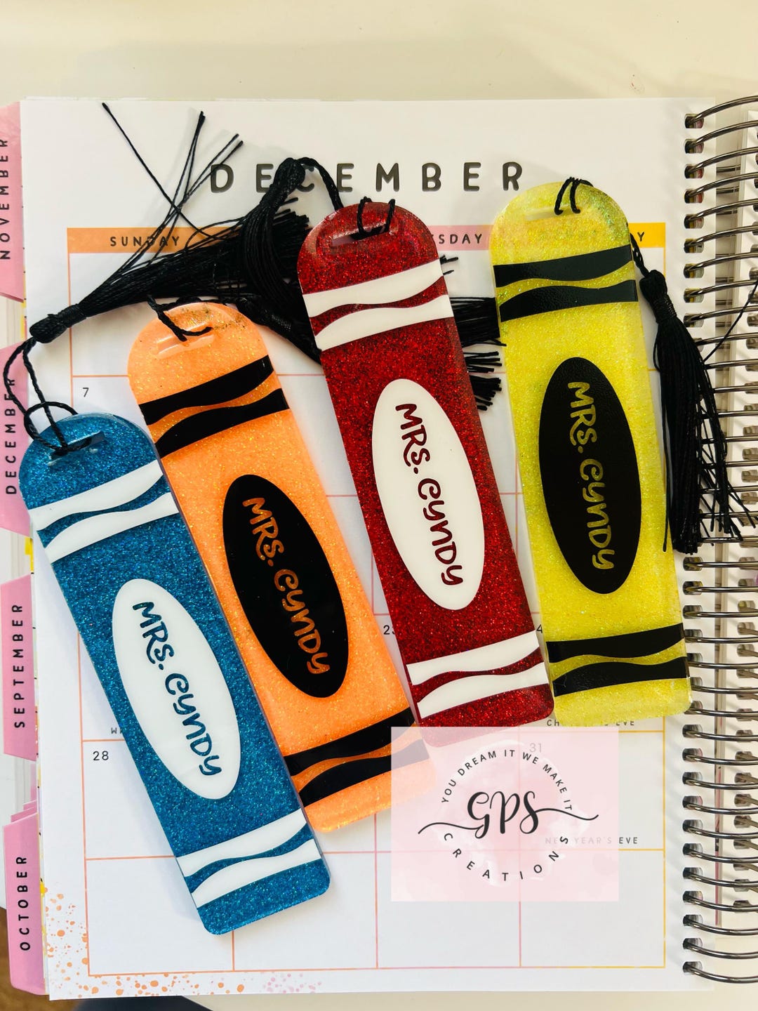 Personalized Crayon Themed Bookmarks, Teacher Gifts, Glitter Bookmarks ...