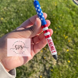 Patriotic American Flag Personalized Pen, Glitter Pen, Fourth of July ...