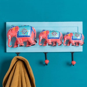 Hand-painted Ethnic Elephant Key/door Wooden Hook/hanger Rack (handmade ...