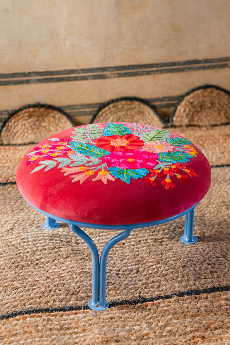 Hand Embroidered Red Floral Embroidered Cotton Velvet Iron | Etsy UK