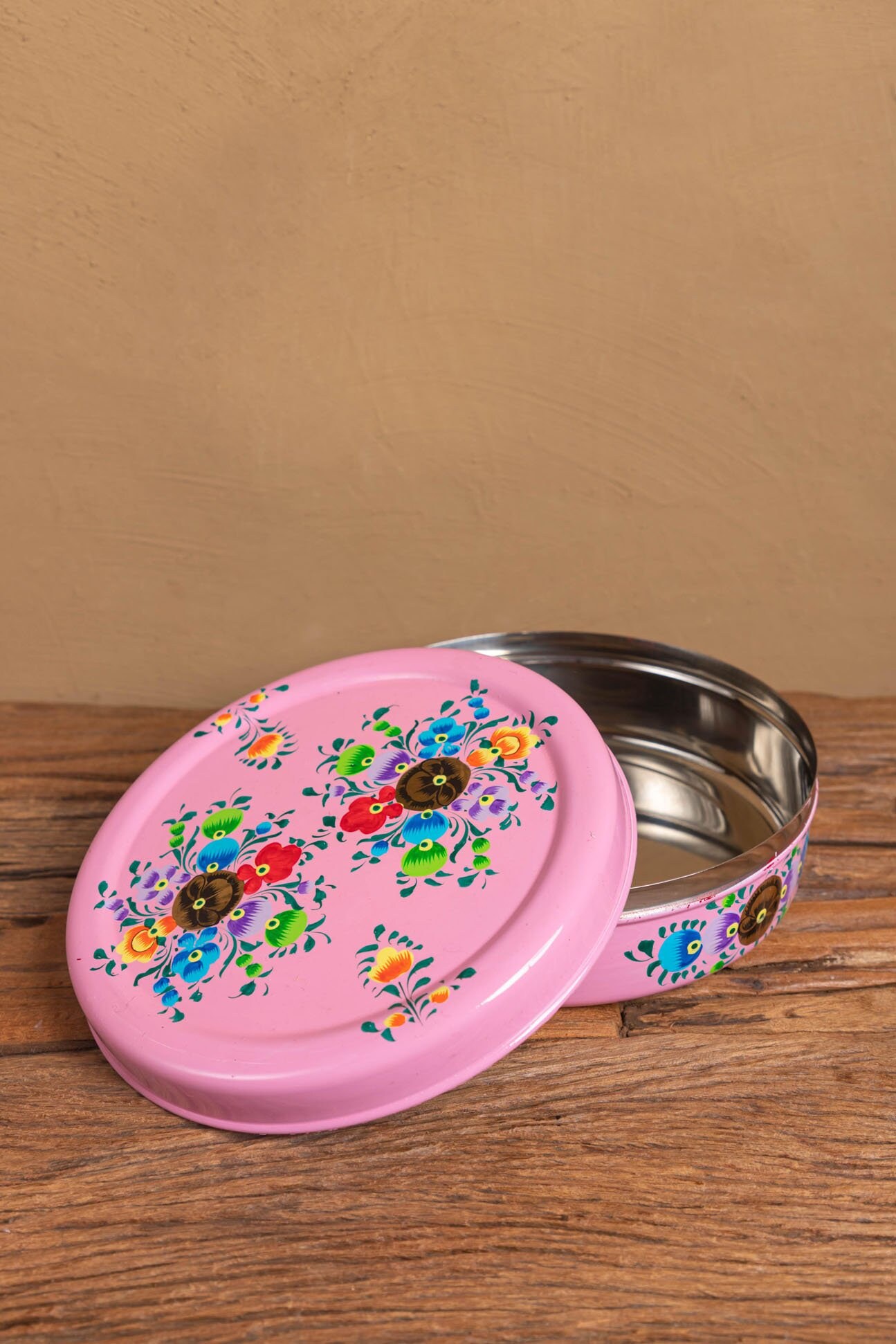 Pink Floral Handpainted Stainless Steel Enamel Round Container - Etsy