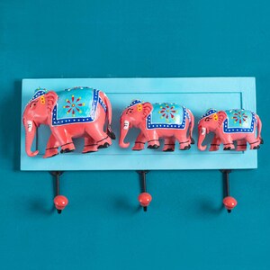 Hand-painted Ethnic Elephant Key/door Wooden Hook/hanger Rack (handmade ...