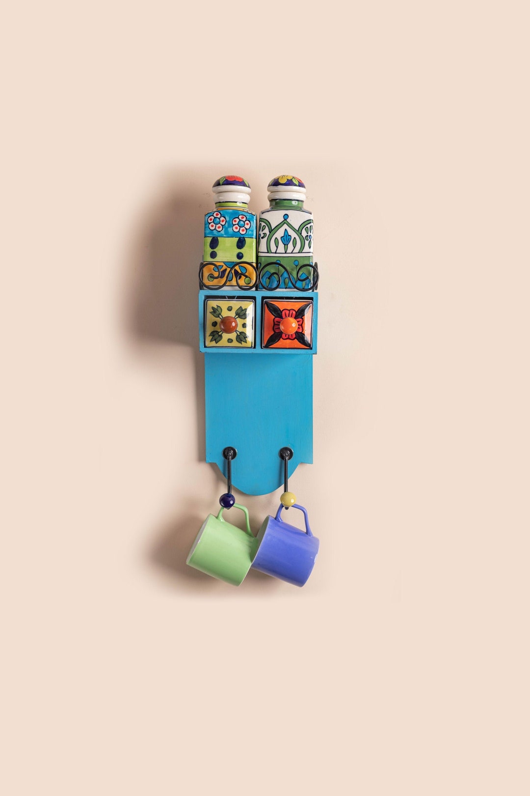 Wooden Hand-painted Spice Rack With Drawers, Jars & Hooks (handmade) - Etsy