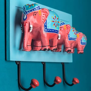 Hand-painted Ethnic Elephant Key/door Wooden Hook/hanger Rack (handmade ...