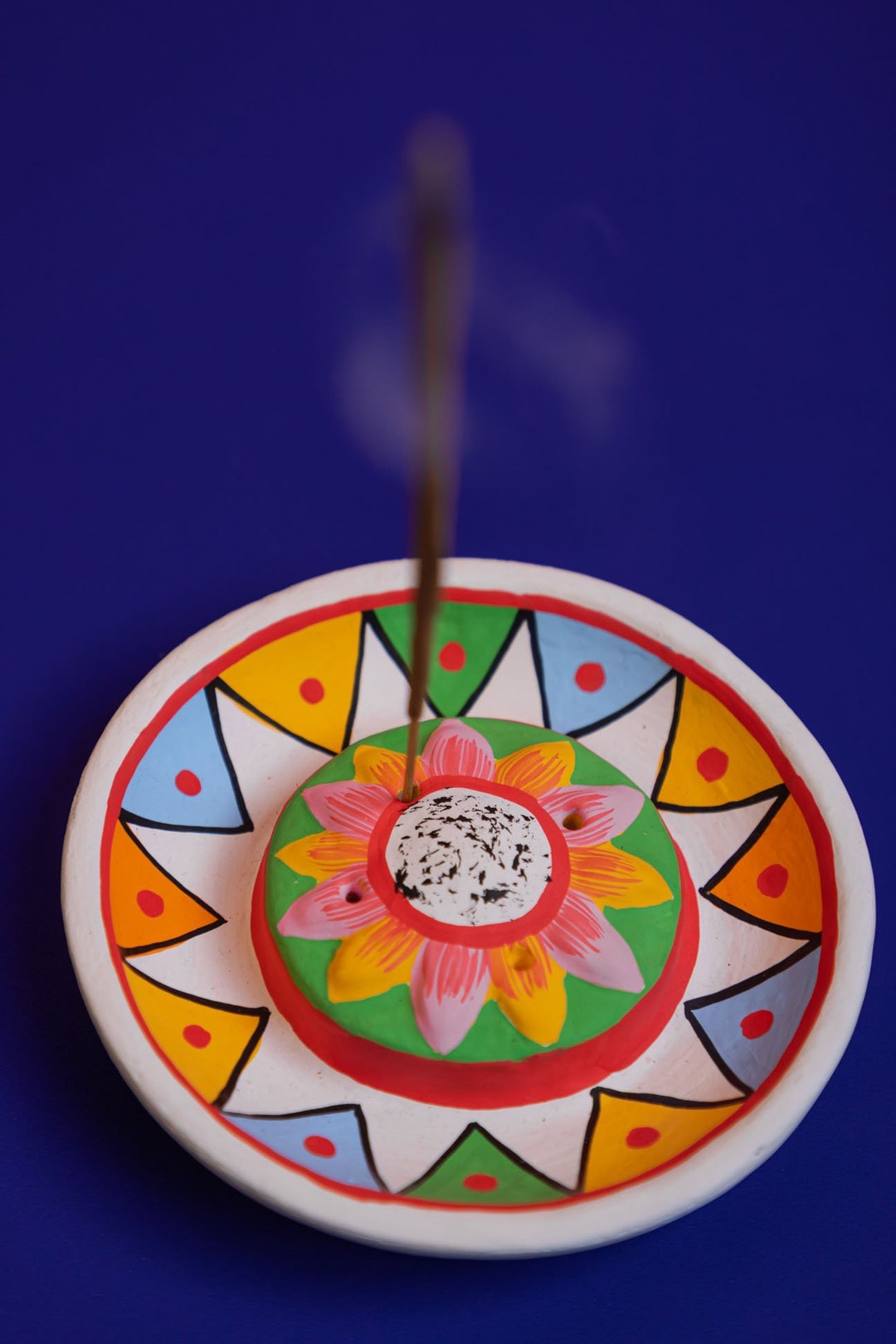 Hand Painted Clay Triangle Round Incense Holder/burner Ash-catcher for ...