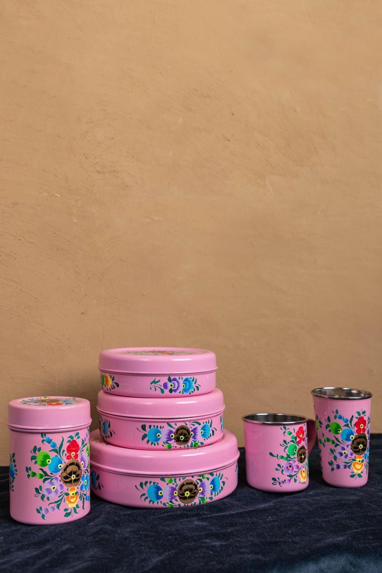 Pink Floral Handpainted Stainless Steel Enamel Round Container - Etsy